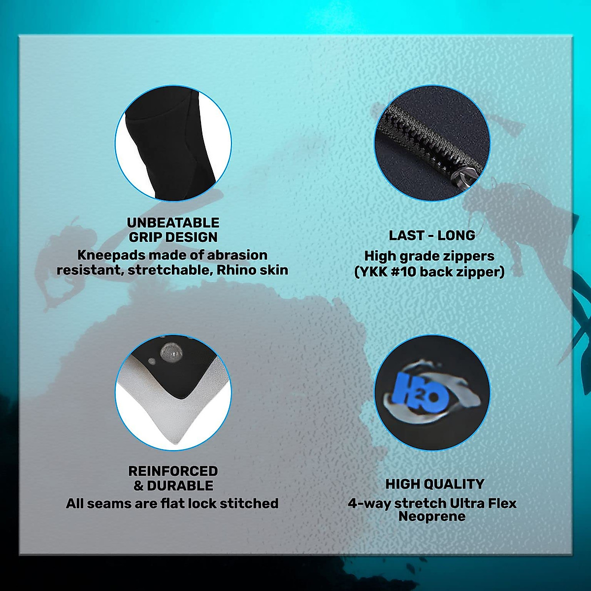 H2Odyssey 3/2mm Men's Vapor Back Zip Wetsuit for Men - Mens Long Sleeve Swimsuit for Surf Board and Deep Sea Diving (Large, Blue)