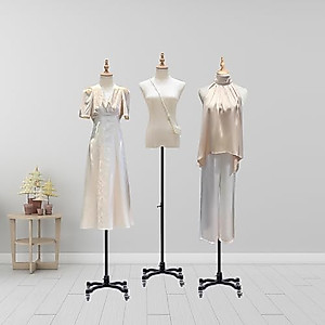 Female Dress Form Mannequin Torso, Adjustable Height 51-75 Inch Stand, Manikin Body Model with Metal Movable Rolling Base, for Clothing Dress Jewelry Display Sewing ( Without Head & Arms)