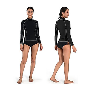 Actleis Women's Long Sleeve Rash Guard UPF50+ UV Sun Protection Quick Dry Swimming Surfing Shirts M Black