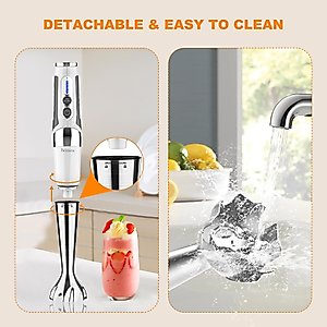 Cordless Hand Blender: 4-in-1 USB Rechargeable Immersion Blender, 21 Variable Speeds & 3-Angle Adjustable with 700ml Chopper, 700ml Beaker, Egg Whisk and Beater for Smoothies, Soup, Baby Food (White)