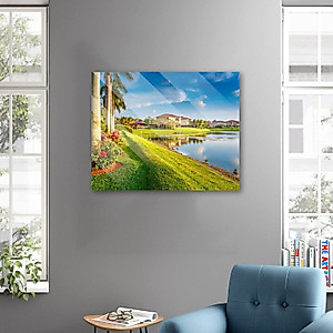 XEAJPJMGBQ Tempered Acrylic Glass Wall Art Condos by the lake Modern Acrylic Artworks Picture Print Accent Decor for Living Room Bedroom Office Free Floating