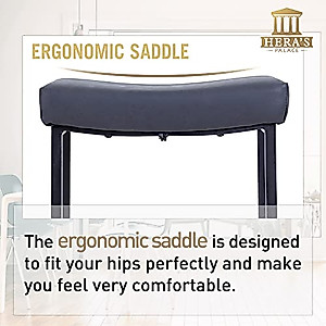 HERA'S PALACE Black 24" Square Saddle Barstools Set of 2, Metal Bar Stools Counter Height, Modern Backless Faux Leather Counter Stool for Kitchen Island Counter, Dining Pub, etc