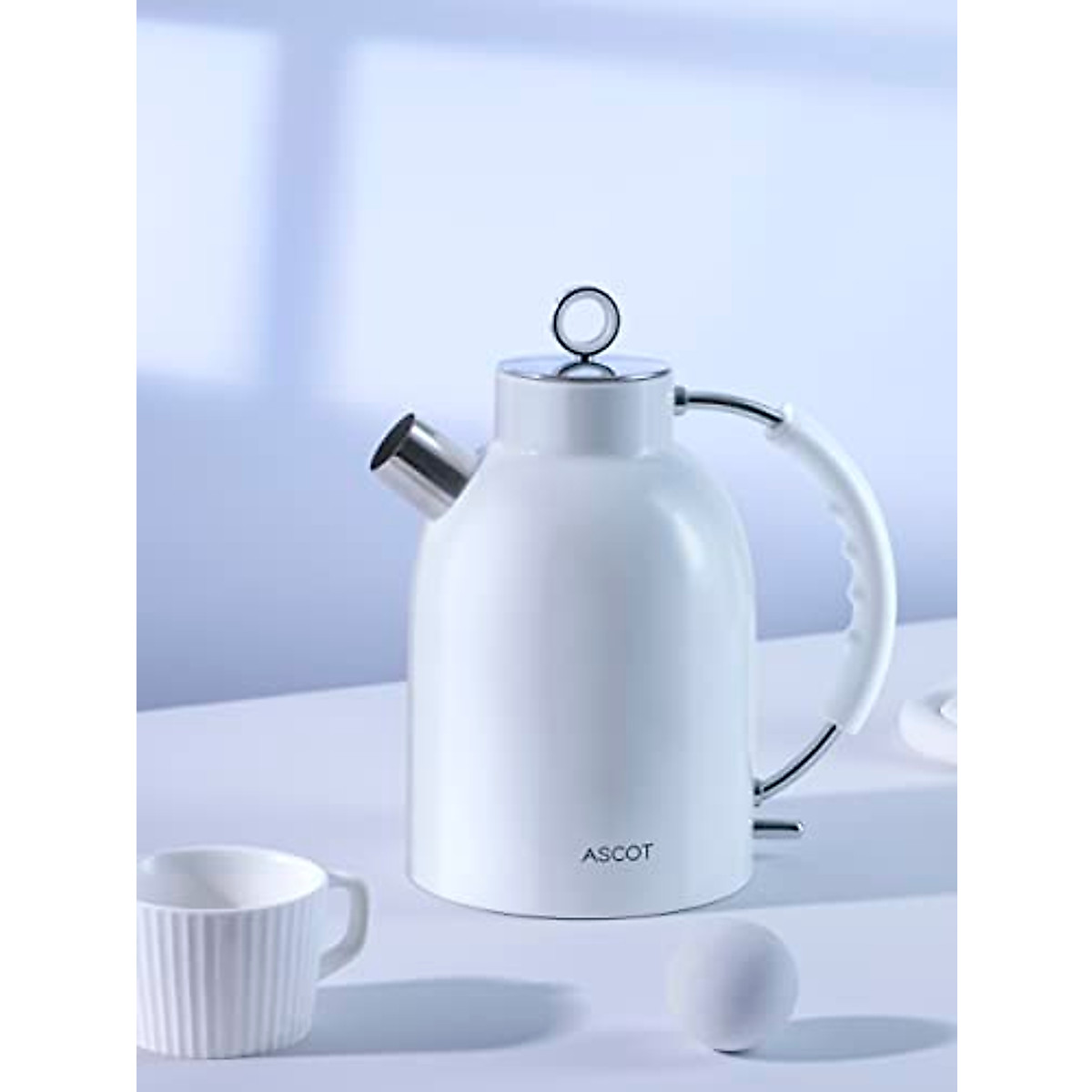 Electric Kettle, ASCOT Stainless Steel Electric Tea Kettle, 1.7QT, 1500W, BPA-Free, Cordless, Automatic Shut-off, Fast Boiling Water Heater - White