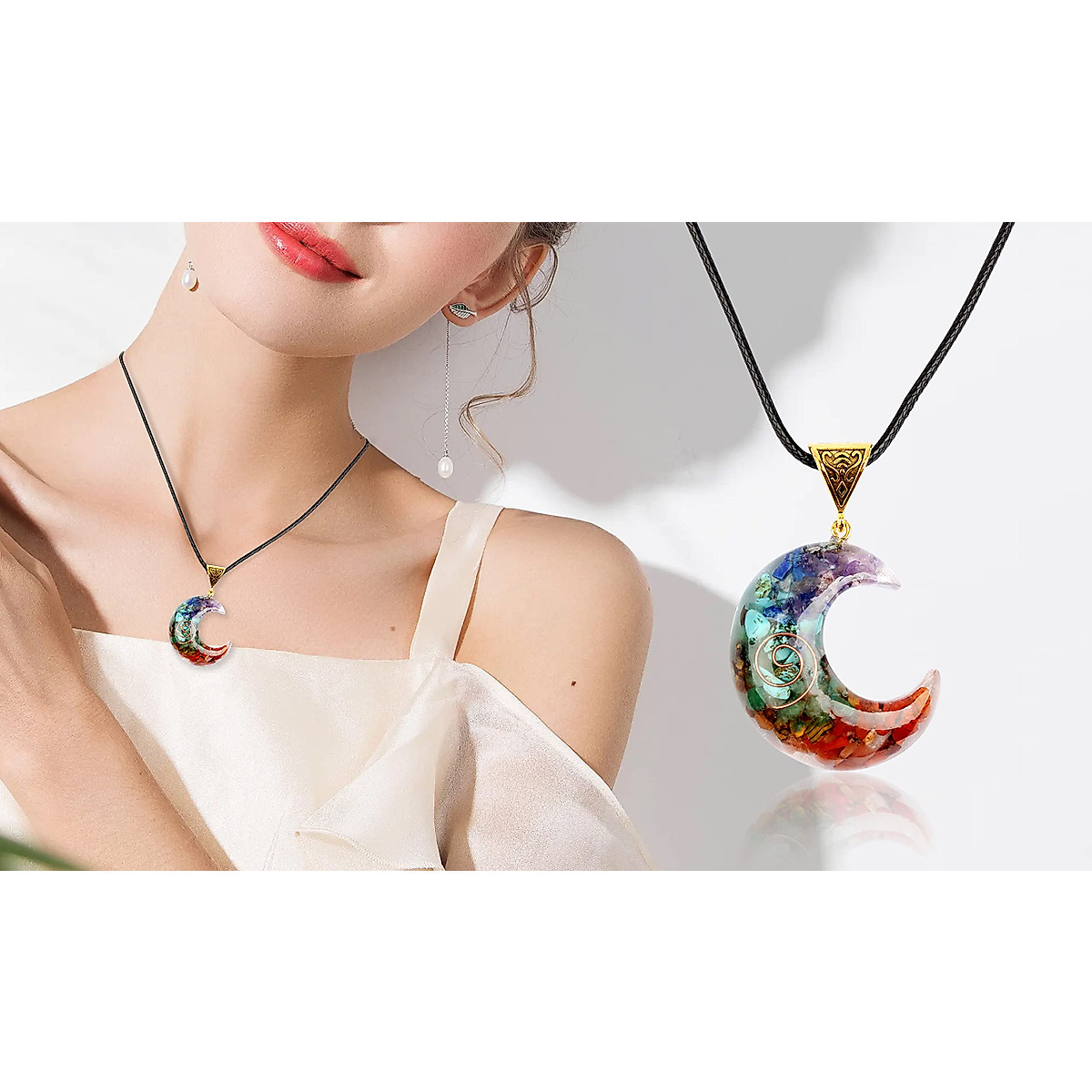 vuUUuv Constellation energy Healing Crystal Necklace Bullet Shape Energy Gemstone Pendant with Adjustable Chain，for Meditation ，Balance，Birthday Gifts (Colorful)