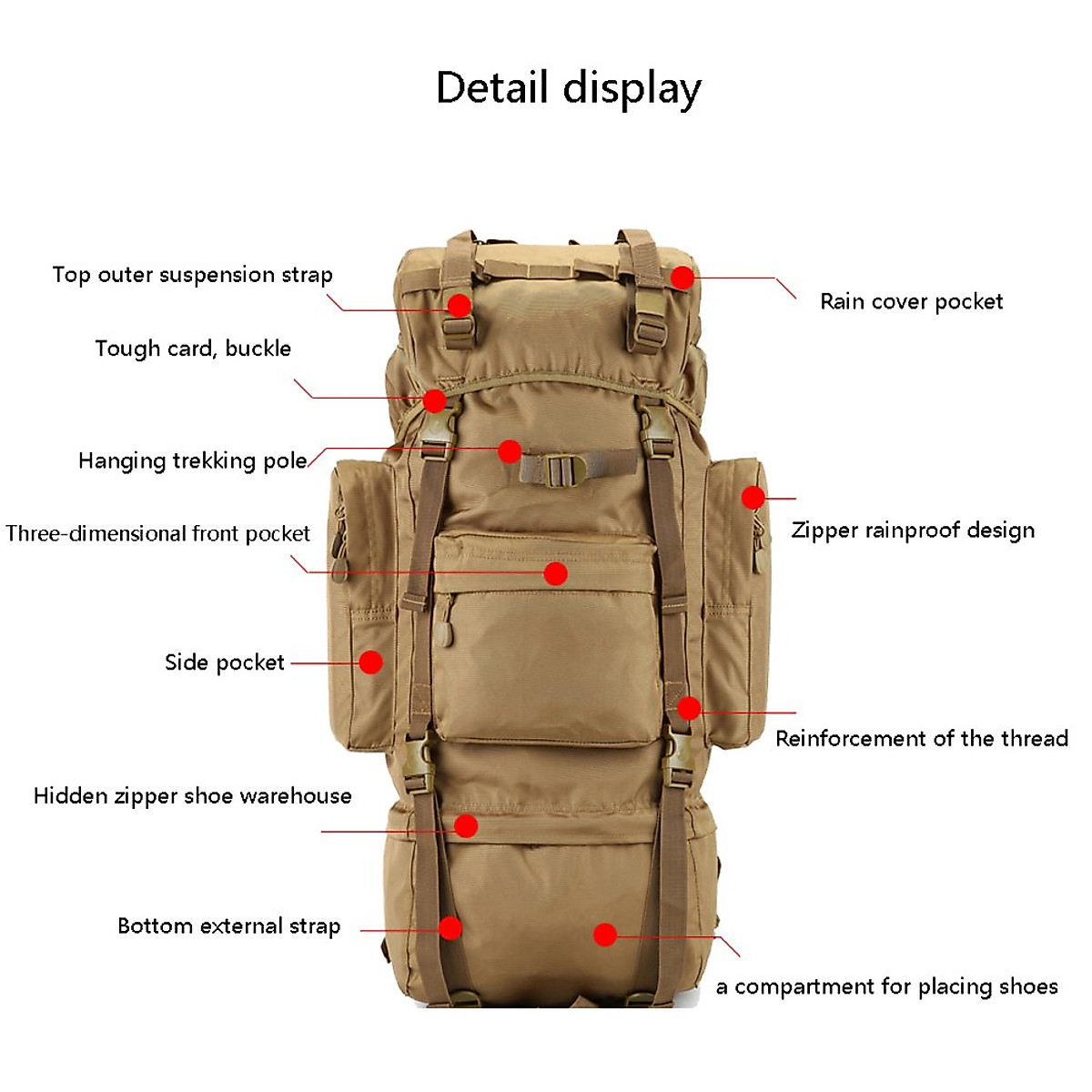 Backpack 100L Outdoor Mountaineering Bag, Men and Women Travel Bag, Large Capacity Tactical Mountain Travel Rucksack ZDDAB
