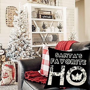 Easternproject Santa’s Favorite Ho Christmas Throw Pillow Covers 18x18 Inch Black White Snowflake Xmas Tree Winter Holiday Farmhouse Decoration Pillow Cases Cotton Linen Cushion Cover