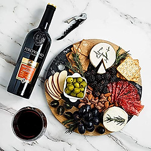 12inch Marble Cheese Board with Acacia Wood Accent - Charcuterie Board for Two - Round Marble and Wood Cheese Board - Marble Cutting Board