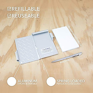 Wellspring Flip Note, Metal Pocket-sized Notebook with Pen, Silver Diamond Plate (2279)