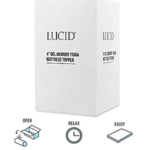 LUCID 4 Inch Gel Memory Foam Mattress Topper-Ventilated Design-Ultra Plush-Queen, Blue