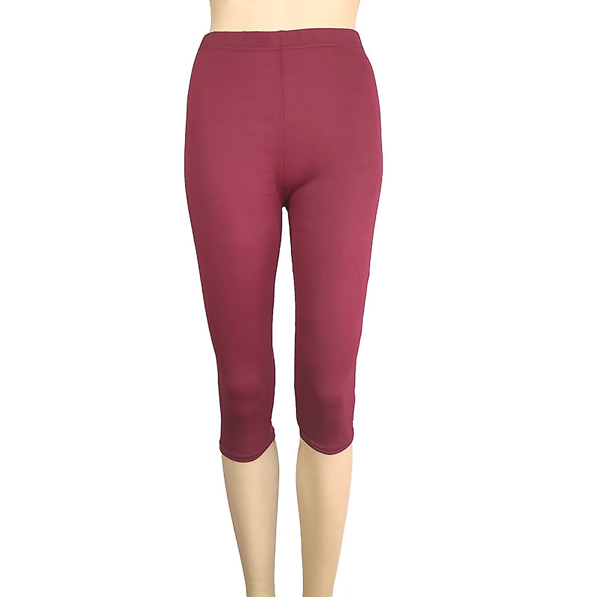 PANOEGSN Tummy Control Leggings for Women Capri Pants Solid Color Cropped Yoga Pants Tight Stretchy Athletic Fitness Trousers