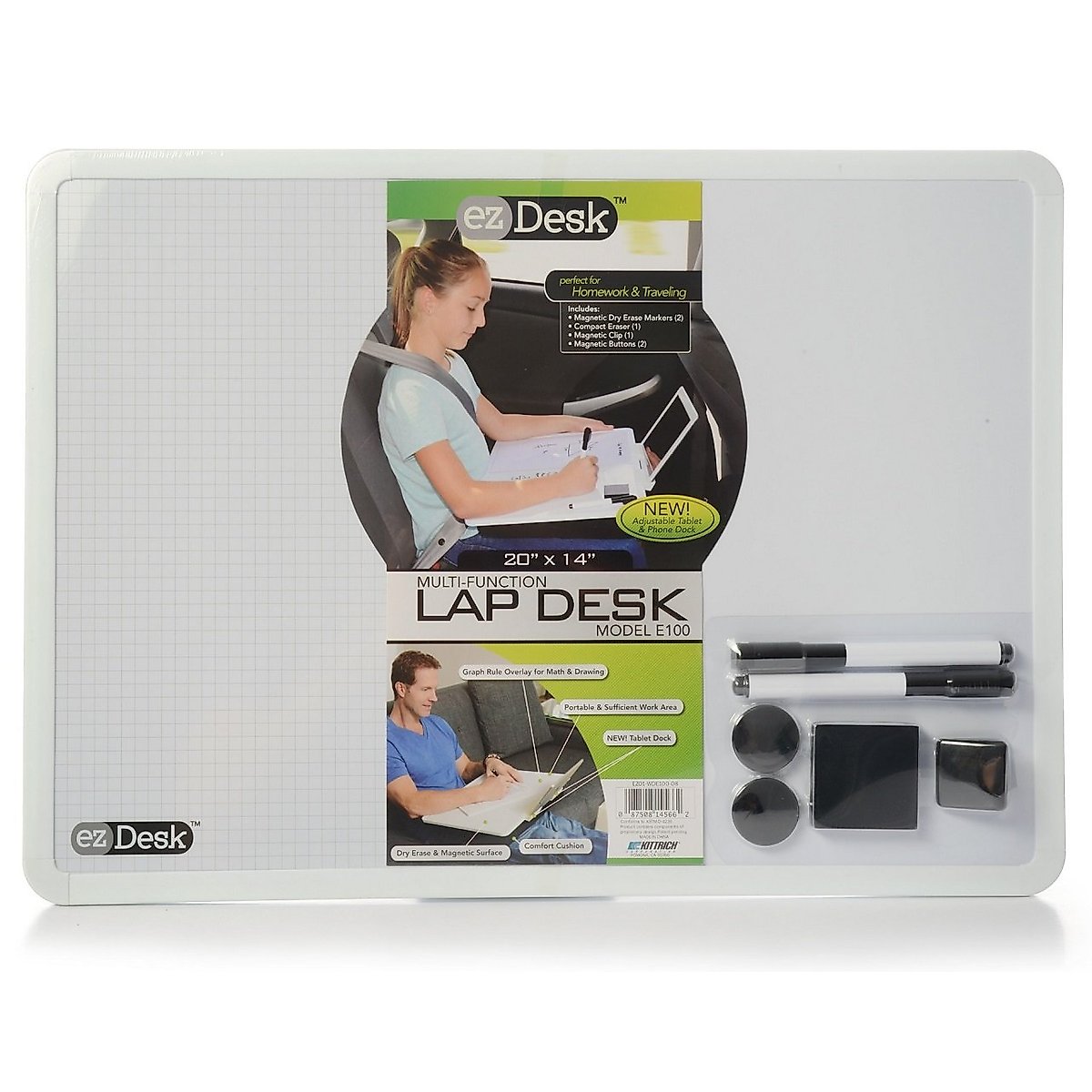 Fun Express EZDesk Magnetic Dry Erase Lap Desk with Graph Ruling, Tablet Dock and Accessories