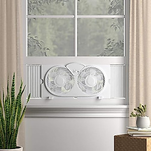 Amazon Basics Window Fan with Manual Controls, Twin 9 Inch Blades, White