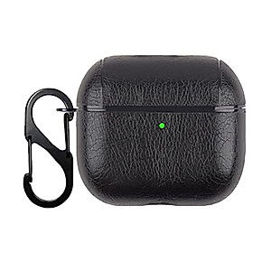 Xbs Leather Case Compatible with AirPods 3rd Generation Case Cover 2021, Durable Leather Shockproof Protective Cover with Keychain for Apple AirPods 3 Wireless Charging Case [Front LED Visible] Black