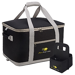 Home to Road Cater-Reusable Grocery Bags with Zippered Top-Large Insulated Hot Cold Food Delivery Bag with Drink Holder- Leak Proof Heavy Duty Groceries Cater Delivery Lunch Shopping Professional