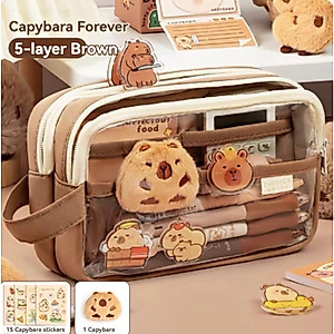 YSZC Pencil Pouch Large Capacity Multi-Layer Transparent Pencil Pouch - Waterproof, Zippered, Bonus Doll & Stickers, YS2401