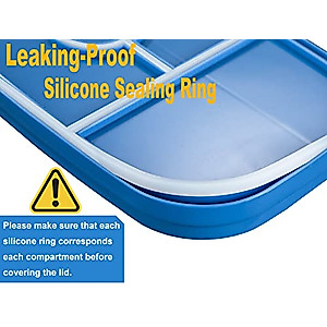 Stackable Bento Box Adult Lunch box- Leakproof Bento Box Lunch Containers for Adult, 64-oz Lunch Box with Utensil Set and Dressing Container, 5 Compartments Large Capacity -Blue Yellow