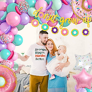 Donut Birthday Party Decorations, 116Pcs Donut Balloons Garland Grow Up Party Supplies Donut Banner Pink Blue Confetti Pearlescent Foil Balloons for Sweet Birthday Party Baby Shower Decorations