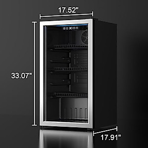 ICYPOLK Beverage Refrigerator Cooler -120 Can Stainless Steel Mini Fridge with Digital Temperature Display, Glass Door and Adjustable Shelves Perfect for Soda Beer Wine Drinks, 3.2 Cu.Ft