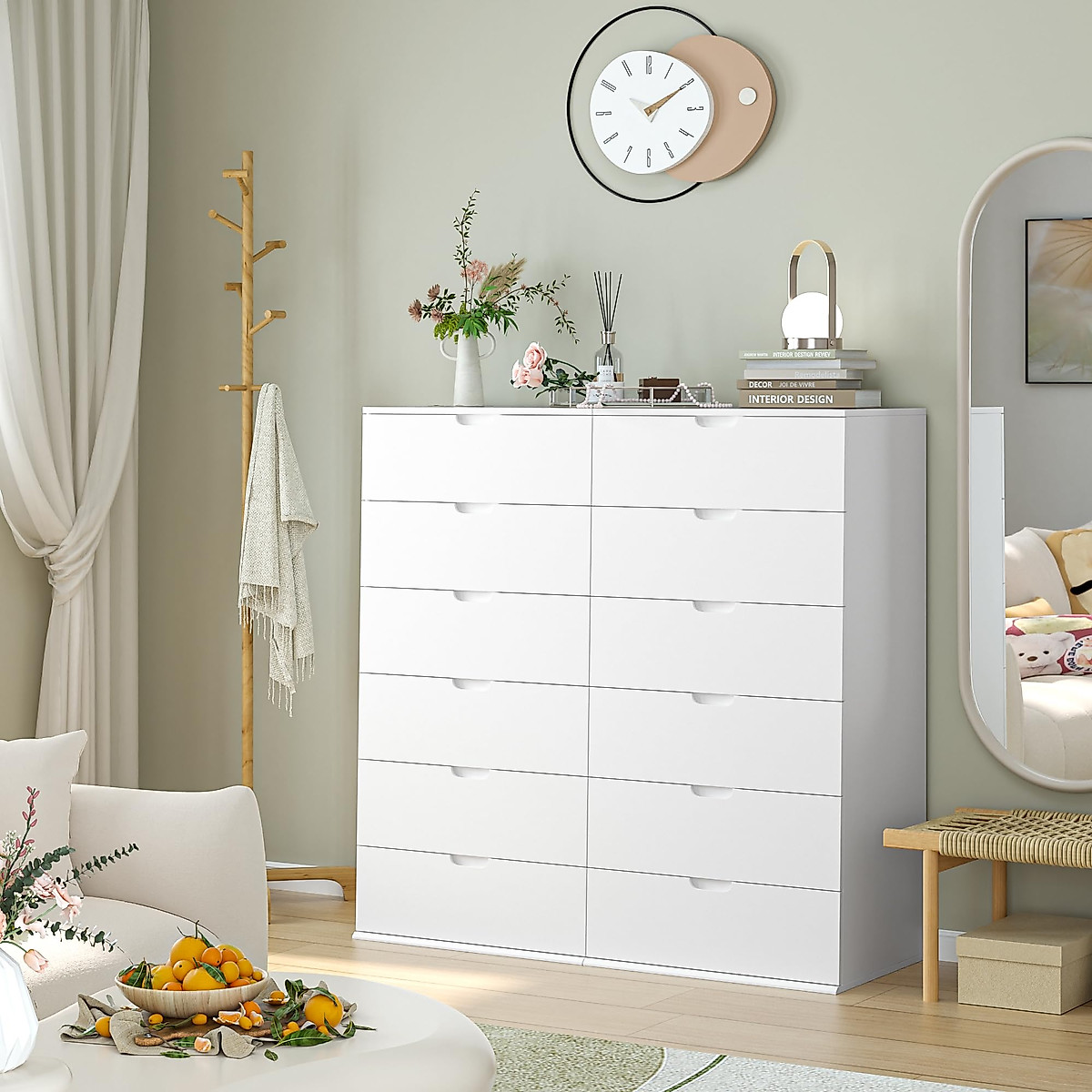 FOTOSOK Tall Dresser 47", White Dresser with 6 Drawers, Modern Chest of Drawers with Handless Design, 6 Drawer Dresser Verticle Dresser for Home & Office