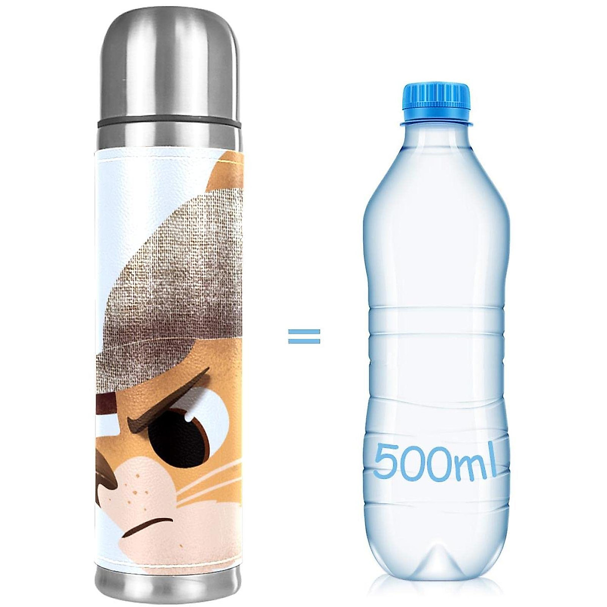 Stainless Steel Leather Vacuum Insulated Mug Animal Thermos Water Bottle for Hot and Cold Drinks Kids Adults 16 Oz