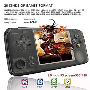 Handheld Game Console ,Retro Game Console OpenDingux Tony System , Built-in 3007 Classic Game Console 3 Inch IPS Screen Portable Video Game Console - Transparent Black