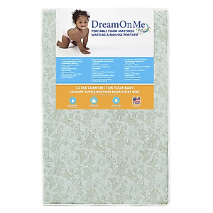 Dream On Me Butterfly 3” Two-Sided Fiber Portable/Mini Crib Mattress, Greenguard Gold Certified, Waterproof Dual-Sided Mattress, Vinyl Cover
