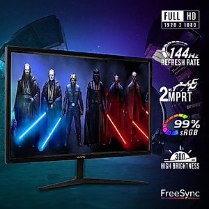 Wstirhy 24 inch 144hz Gaming Monitor, FHD PC Monitor LED 1920x1080, 1ms 144Hz, TN Panel, 99% sRGB, VESA, DisplayPort, HDMI, Black