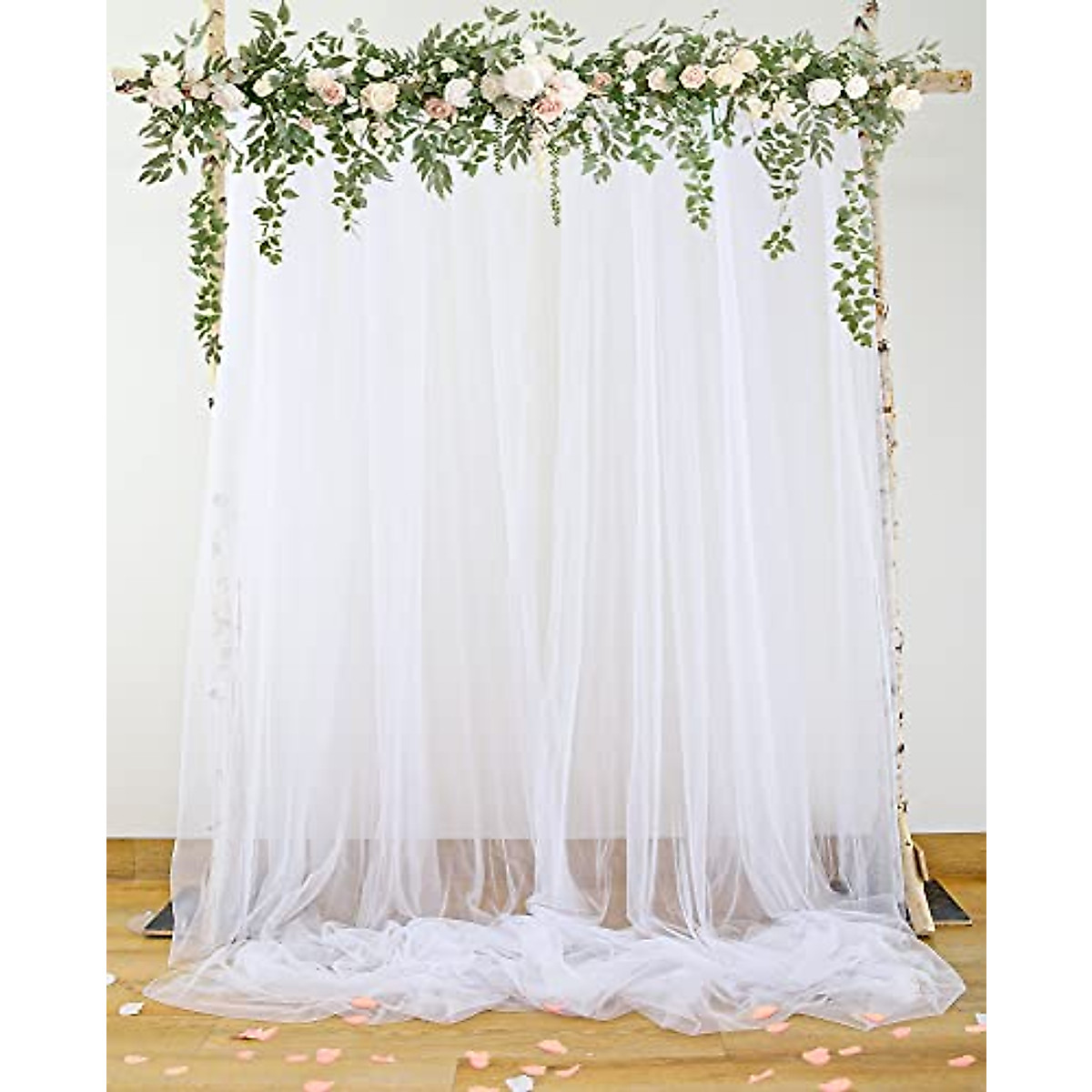 White Backdrop Curtain for Parties 10 ft x 10 ft Sheer Tulle Backdrop Drapes for Wedding Ceremony Birthday Baby Shower Photo Backdrop Curtain Decorations 2 Panels 5ft x 10ft