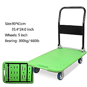 Generic Hand Truck Platform Truck Rolling Hand Push Cart with 4 Wheels Metal Handle Plastic Deck High Capacity Flatbed Trolley for Luggage Moving Utility Cart (Size : Black Handle)