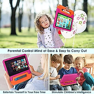 Kids Tablet 10 inch Android 13 Tablets for Kid with Shockproof Case, 12GB+128GB, Octa-Core, 1280 X 800 HD Touchscreen, IWAWA Pre-Installed Parental Control, 2.4G/5G WiFi, 6000mAh, Bluetooth-Rose red
