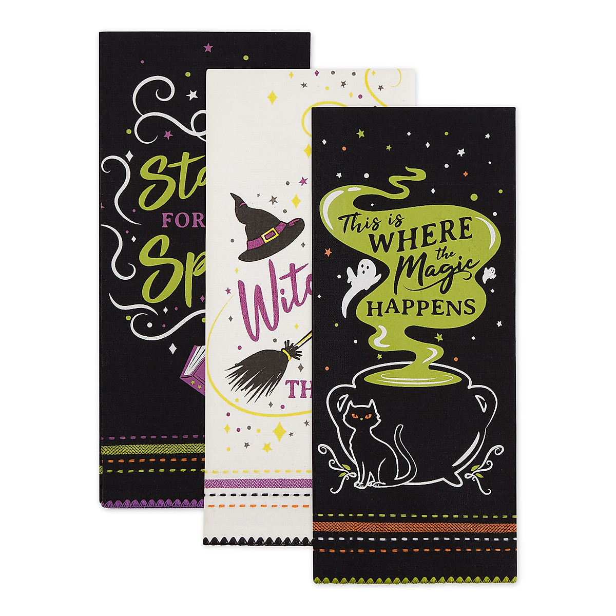 DII Witchful Thinking Collection Halloween Kitchen Décor, Dish Towel Set, 18x28, Stay for a Spell, 3 Piece