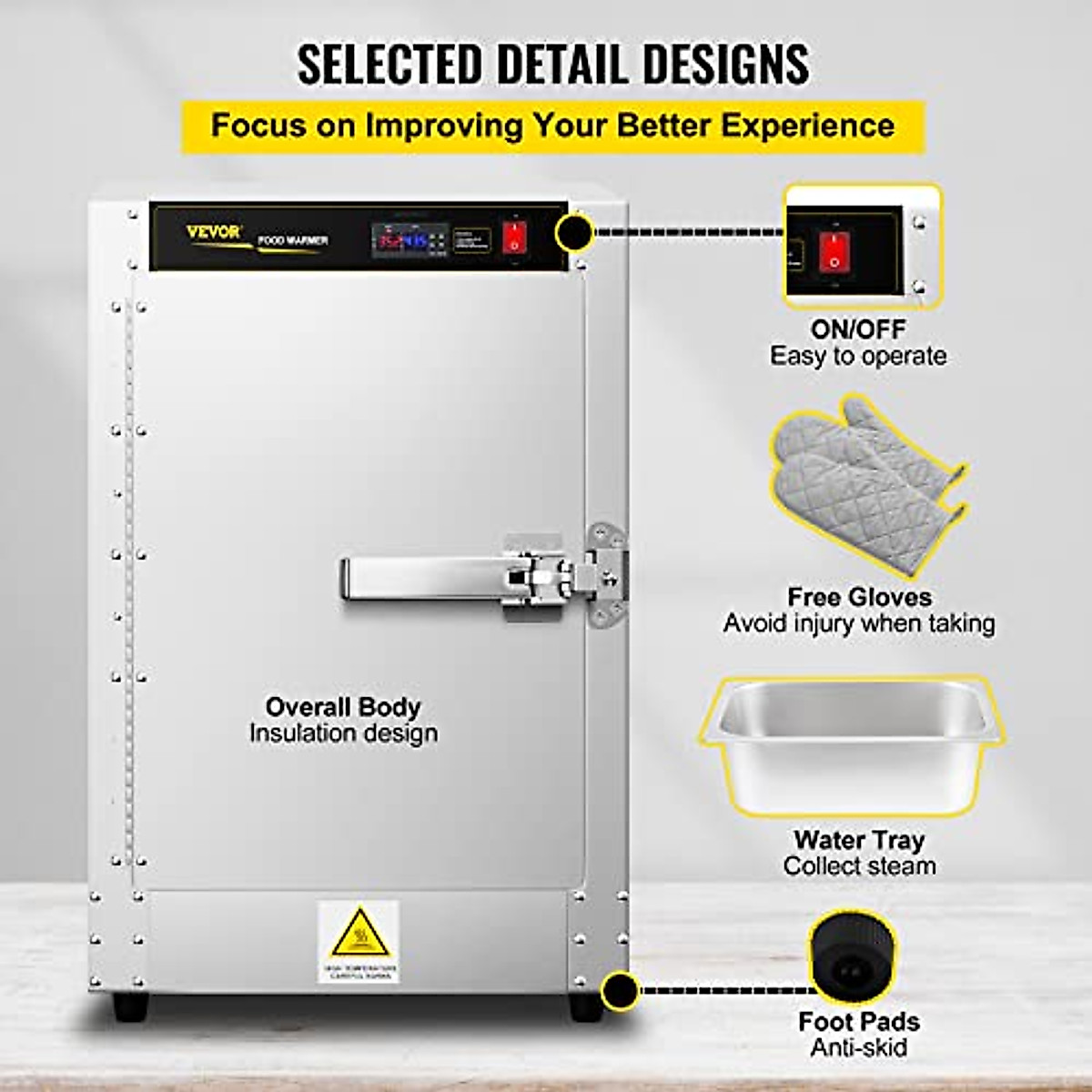 VEVOR Hot Box Food Warmer, 16"x22"x24" Concession Warmer with Water Tray, Four Disposable Catering Pans, Countertop Pizza, Patty, Pastry, Empanada, Concession Hot Food Holding Case, 110V UL Listed