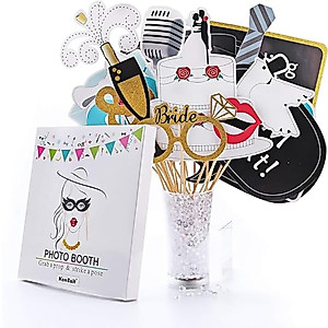Wedding Photo Booth Props Kit, Konsait Bridal Shower Photo Booth Prop with Wooden Dowels for Wedding Shower Party Supplies (52 Counts)