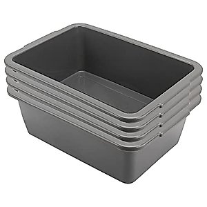 ZOENHOU 4 Pack 13 L Bus Tubs Plastic Bus Box, Gray Tubs Commercial Bus Box, Wash Basin Tote Box for Pantry Washing Dishes, 5 Inch Deep