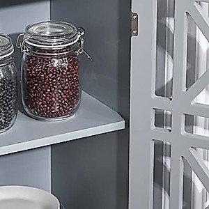 HOMCOM Sideboard Buffet Cabinet, Kitchen Storage Cabinet, Accent Cabinet with Double Fretwork Doors and Metal Handles for Living Room, Gray