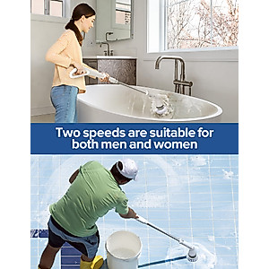 Electric Spin Scrubber, 2023 New Cordless Shower Scrubber with LED Display, Power Scrubber with Detachable Extension D-Shape Handle, Cleaning Brush for Bathroom Tile Tub Shower Grout