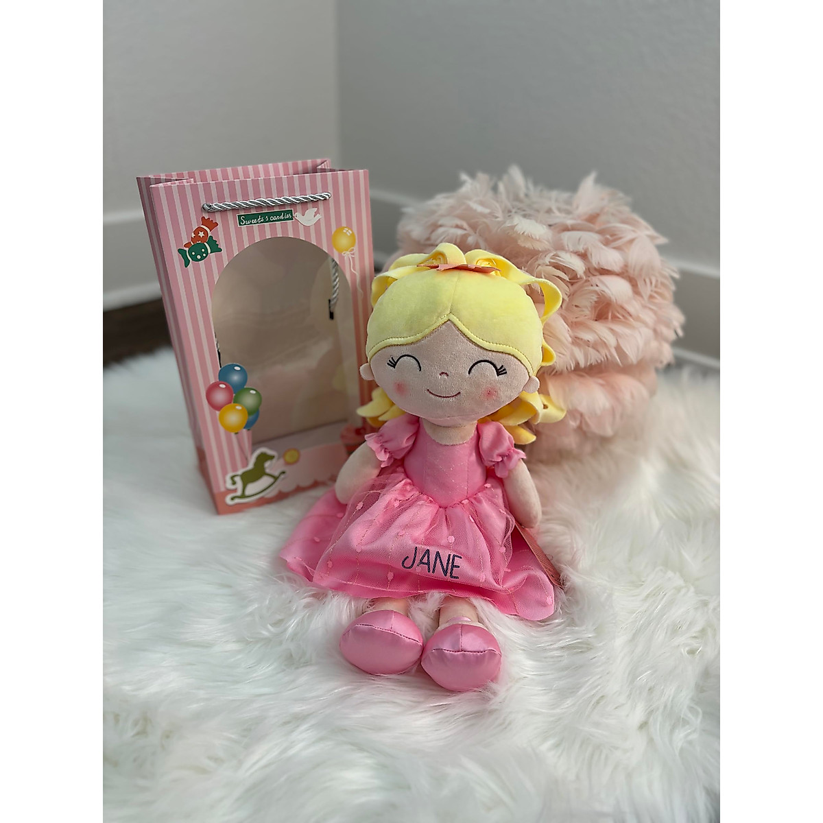Gloveleya Personalized Princess Doll with Your Name - Cute Custom Pink Soft Plush Doll for Girls Plush Doll Customized Gifts