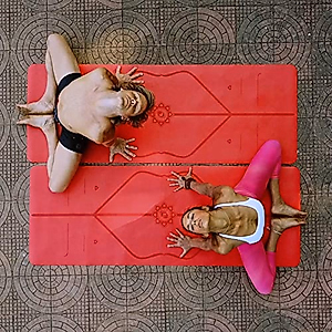 LIFORME Love Travel Yoga Mat- Free Yoga Bag, Patented Alignment System, Warrior-Like Grip, Non-Slip, Eco-Friendly, Ultra-Lightweight, Sweat Resistant, Long, Wide and Thick (Red)