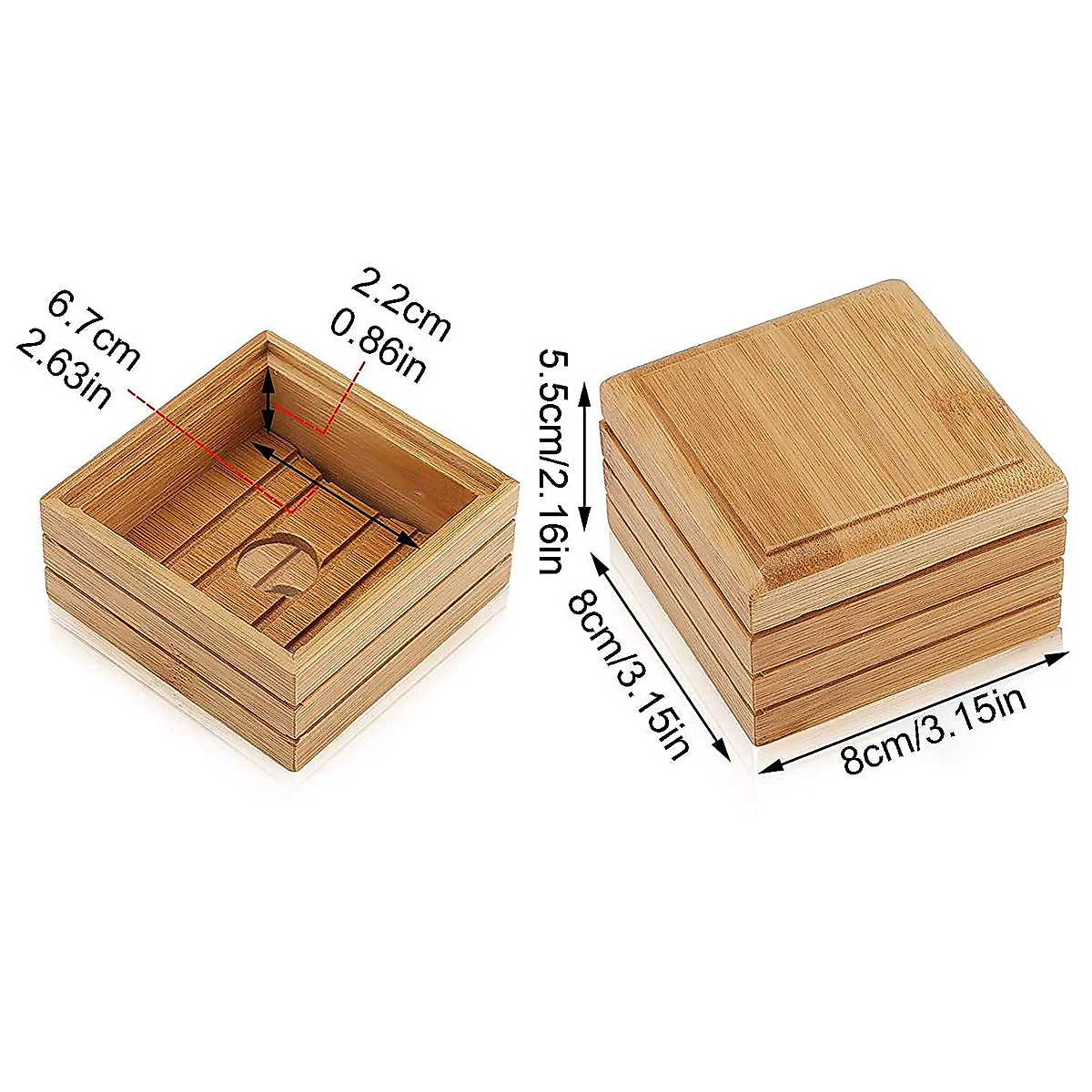 Wood Soap Box, 2pack Bamboo Soap Dish Tray Holder Storage Rack Container Hand Craft Bathtub Shower Dish Accessories Keeps Soap Dry for Bathroom Home Outdoor Hiking Camping Use