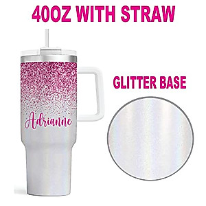 Personalized 40oz Tumbler With Handle and straw | Stainless Steel Insulated Tumbler | Travel Cup | Double Wall Coffee Cup for Hot and Cold Drinks | Teal Glitter Effect with Name