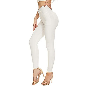 NanaDay Womens Hyper Stretch Skinny Pants Comfy Jeans with Pockets (Off-White, 2XL)