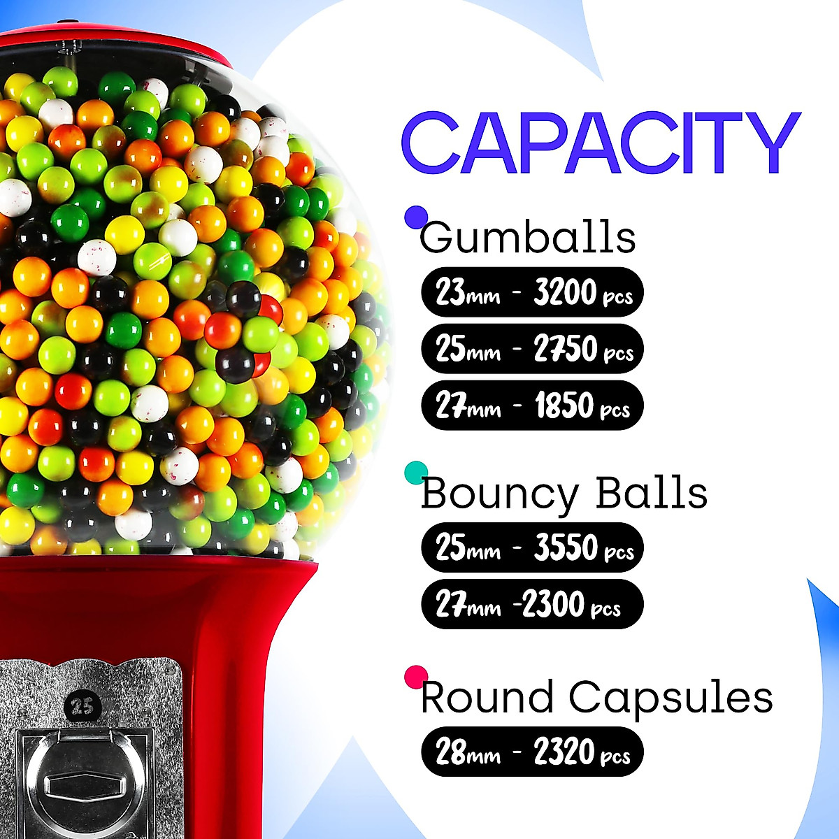 Gumball Machine Original Spiral - 4`10" Height - Set Up for $0.25 - Dispenses 1” Gumballs, Bouncy Balls & Toys in Round Capsules - Spin & Drop Vending Machines for Kids - Bubble Gum Machine - Red