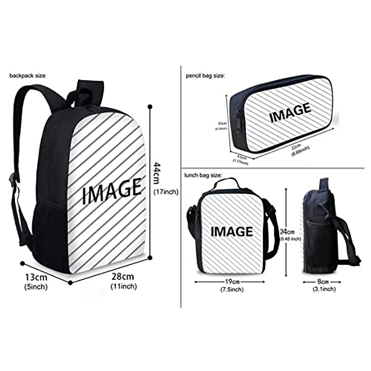 Suhoaziia 3 PCS Football Fire Water Travel Backpack for Women, Little Girls School Bookbag Boys Backpacks for Middle School Student Lunch Box Pencil Case Shoulder Bag Handbags Tote Bag