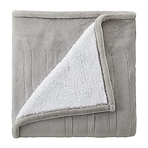 Brookstone Home Decor - Soft Plush Sherpa Lined Wearable Electric Heated Poncho - 1 Button 4-Heat Settings - Auto Shut Off Machine Washable - Warm Fashionable Living Room & Bedroom Blanket (Grey)