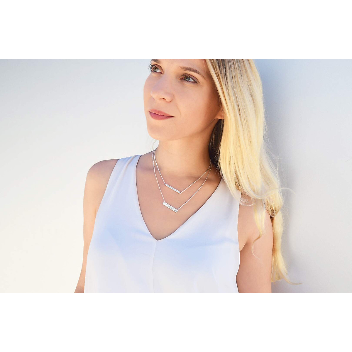 Altitude Boutique Minimalist Bar Necklace Simple Horizontal Bar Necklace for Women (Silver)