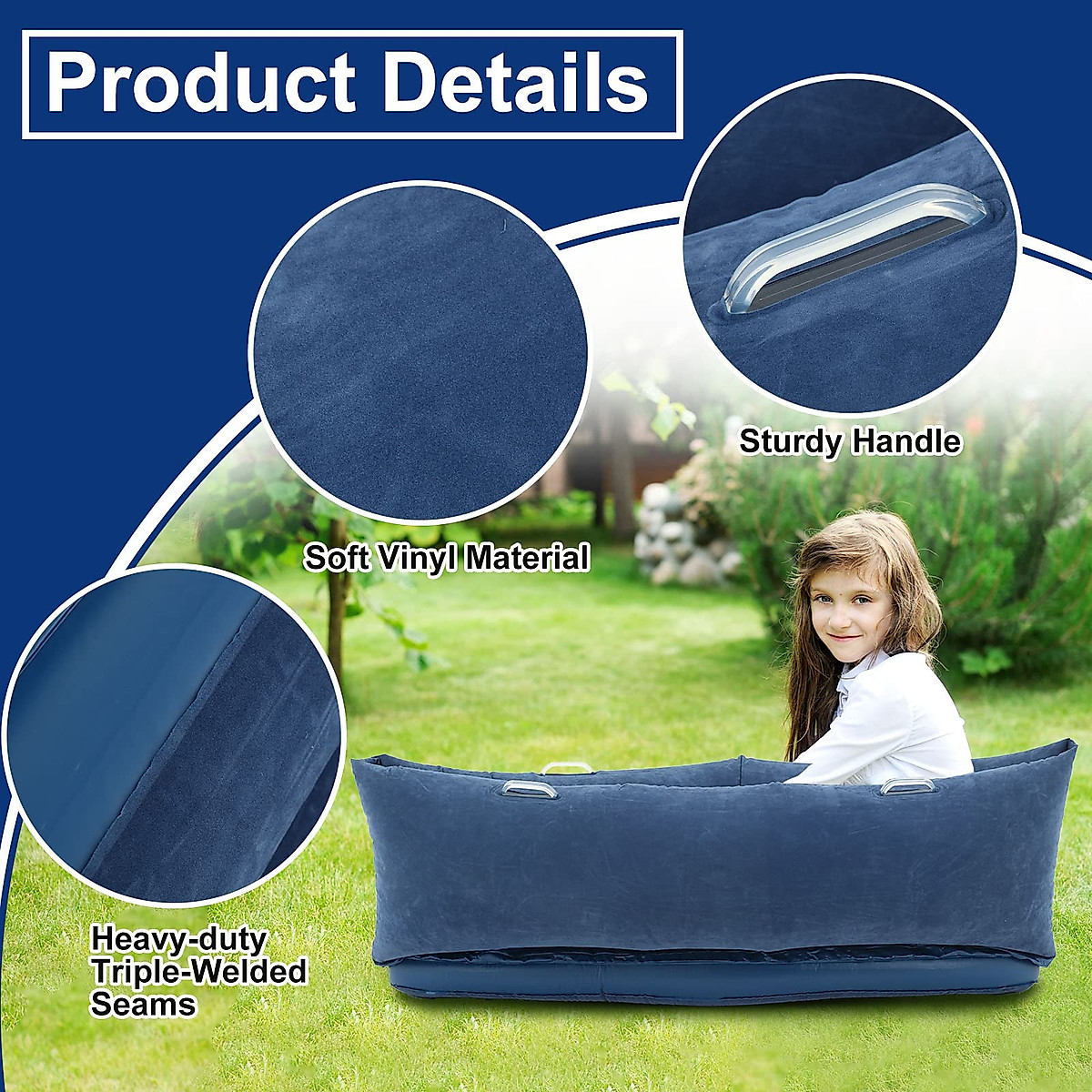 Maitys 2 Pack 60'' Comfy Peapod Sensory Chair for Kids with Autism Calming Corner Inflatable Sensory Peapod Compression Boat Lounger for Calm Down Corner Supplies(Blue)