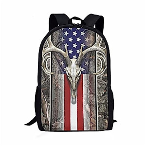AFPANQZ Boy's Schoolbag Bookbag Cool Deer Skull and Flag Design Backpack for Teenagers Large Casual Daypacks Rucksack for Middle School Kids Backpack