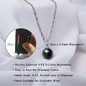 Red Lychee Genuine Black Pearl Necklace AAAA Quality 10 mm Round South Sea Cultured Tahitian Black Pearl Pendant Necklace with Certified Moissanite Gift for Women Wife Mom 18 inches
