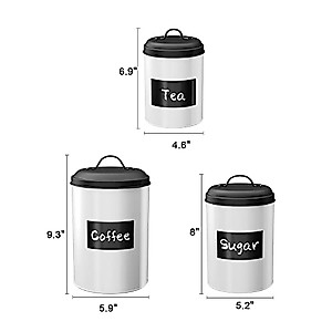 LF LIKEFAIR Farmhouse Kitchen Canisters Set of 3,Food Storage Containers for Home Kitchen, Tea, Herbs, Sugar, Salt, Coffee, Flour, Herbs (White & Black)