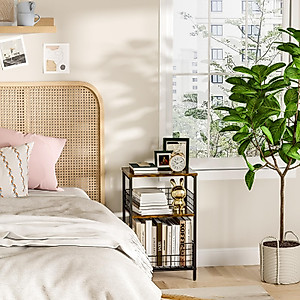 X-cosrack Side Table, Industrial Retro End Table Nightstand Storage Shelf for Living Room Bedroom Kitchen Family and Office,Small Table for Small Spaces(Rustic Brown & Black)